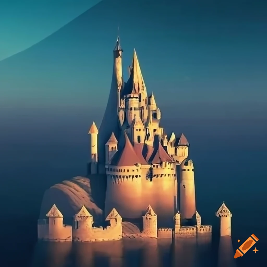 Breathtaking view of a futuristic castle embedded in the mountainside ...