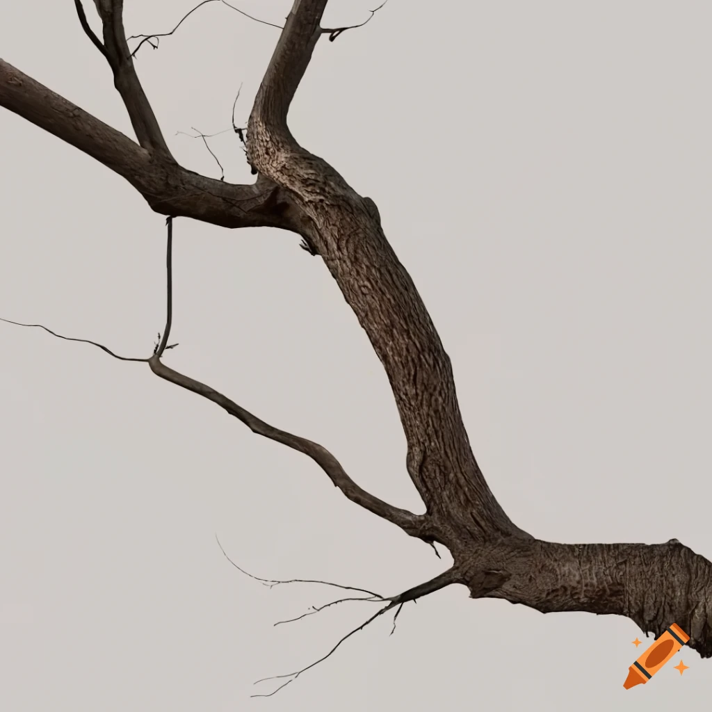 Dry twisted fallen branch on neutral background on Craiyon