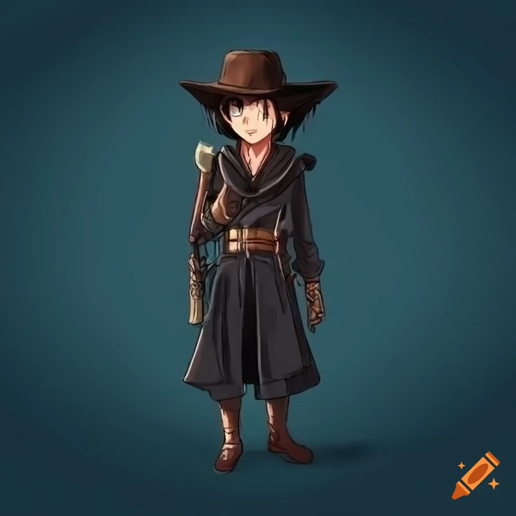 Mat Cauthon in a whimsical village with a quarterstaff, anime style on ...