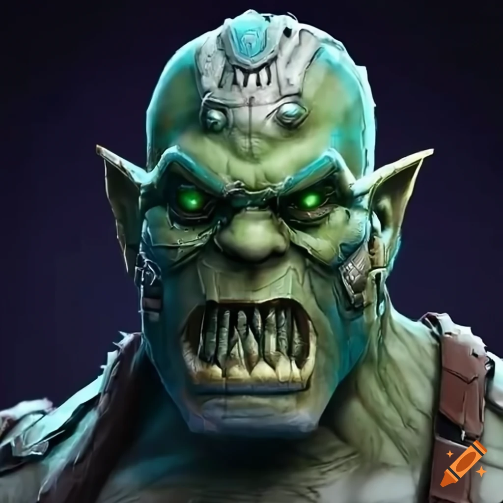 Futuristic borg orc character for a video game in even lighting on Craiyon