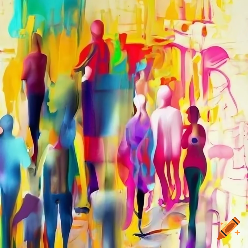 Busy people abstract layered painting on Craiyon