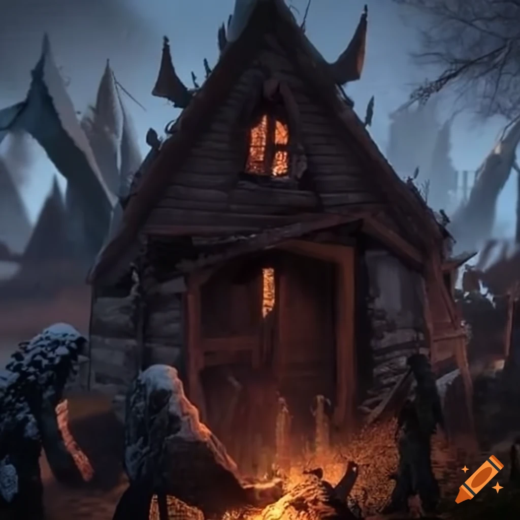 Medieval village destroyed by a blizzard on Craiyon