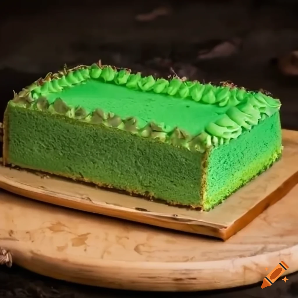 Rectangular green cake with an alligator photo on Craiyon