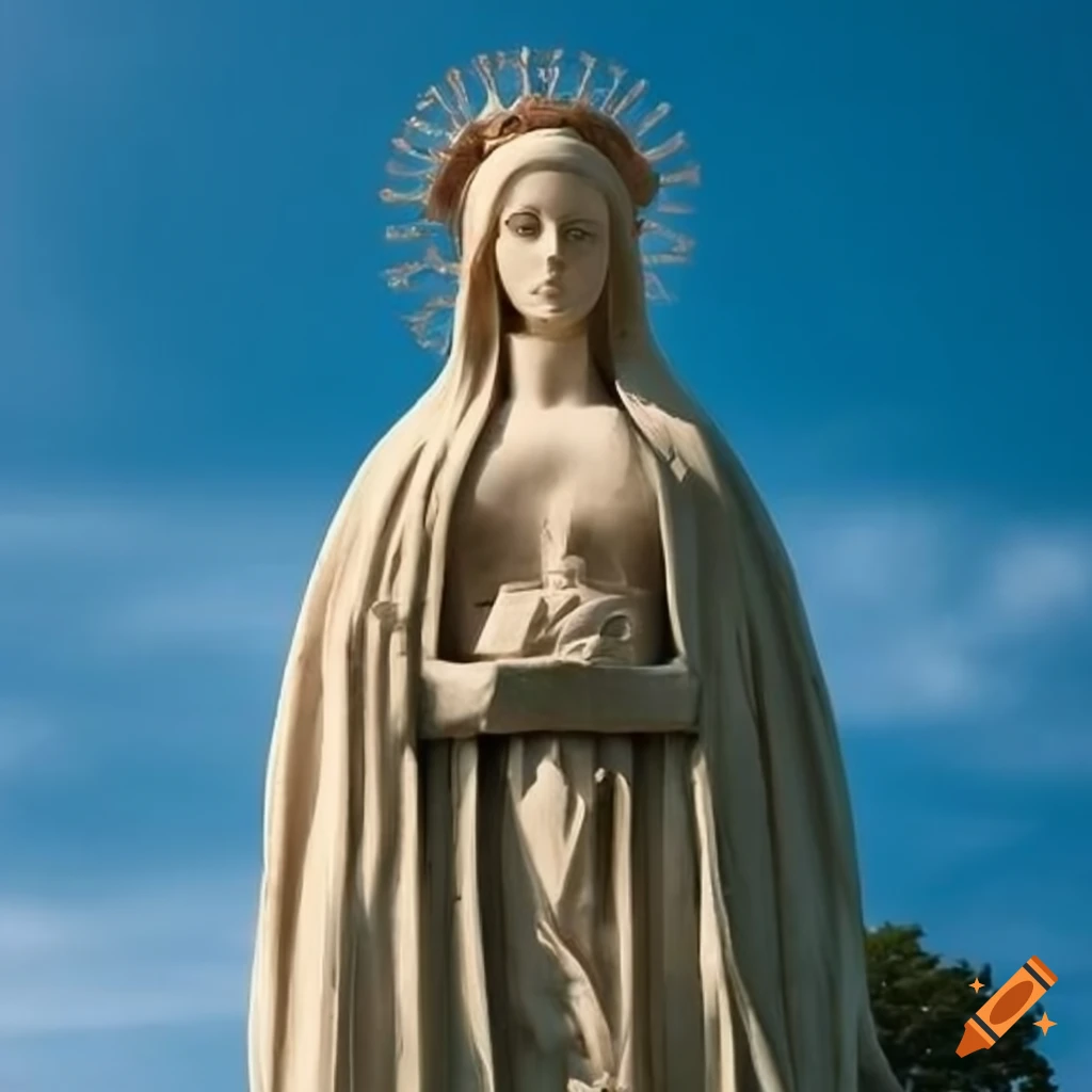 Sculpture of the virgin mary carved into a large tree on Craiyon