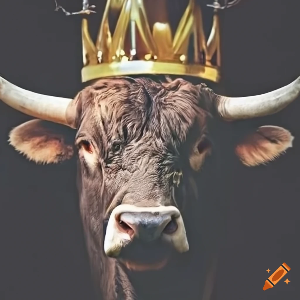 Powerful bull wearing a crown in a portrait on Craiyon