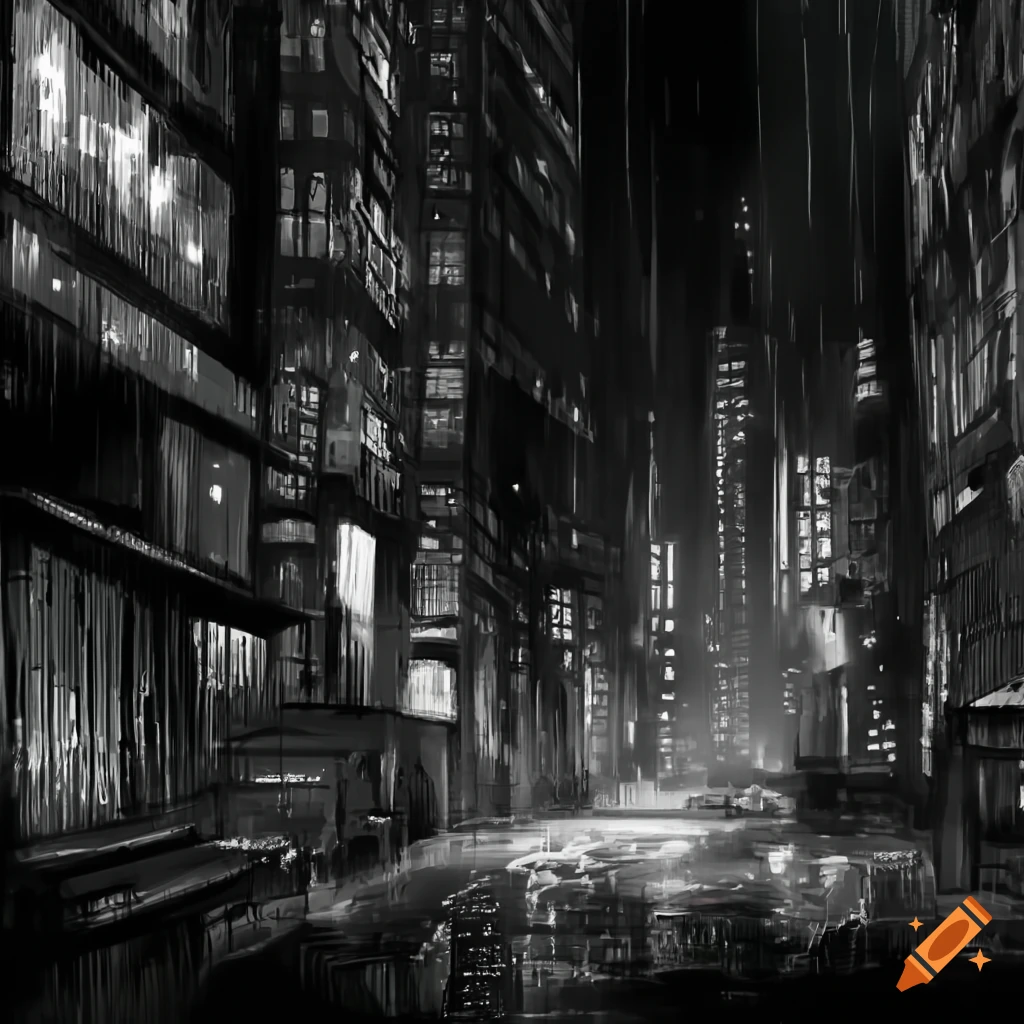 City at night with rain on Craiyon