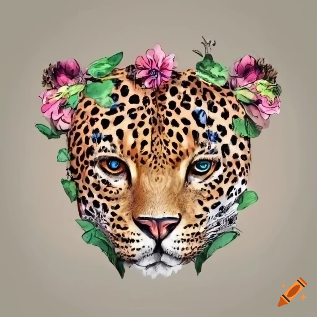 Leopard drawing with floral headpiece on Craiyon