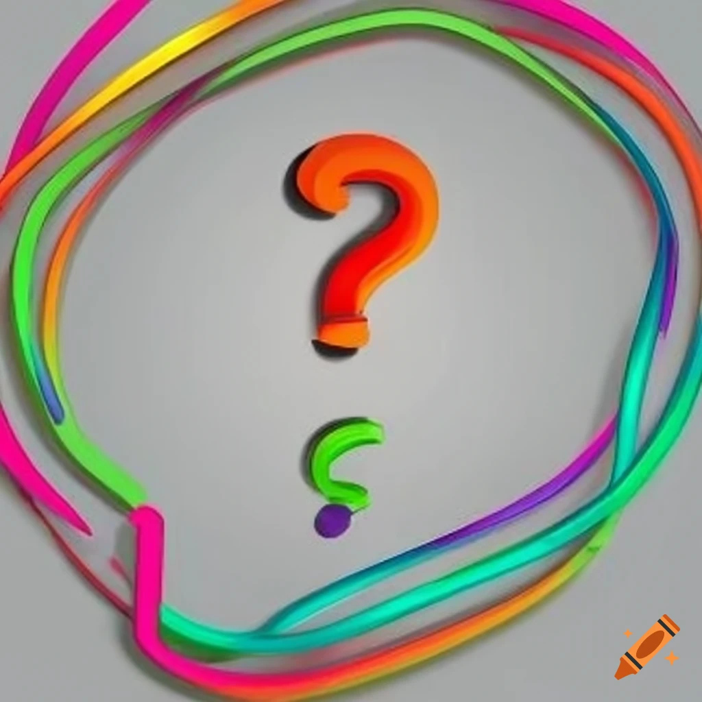 Colorful answers surrounding a question mark on Craiyon
