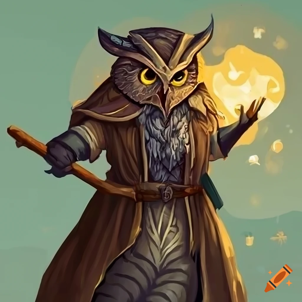Owlfolk wizard d&d character on Craiyon