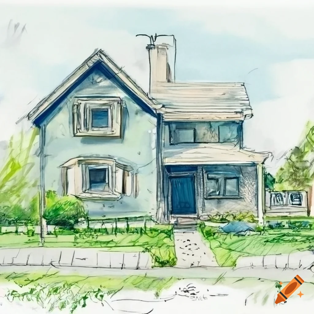 Sketch of a house in a neighborhood on Craiyon