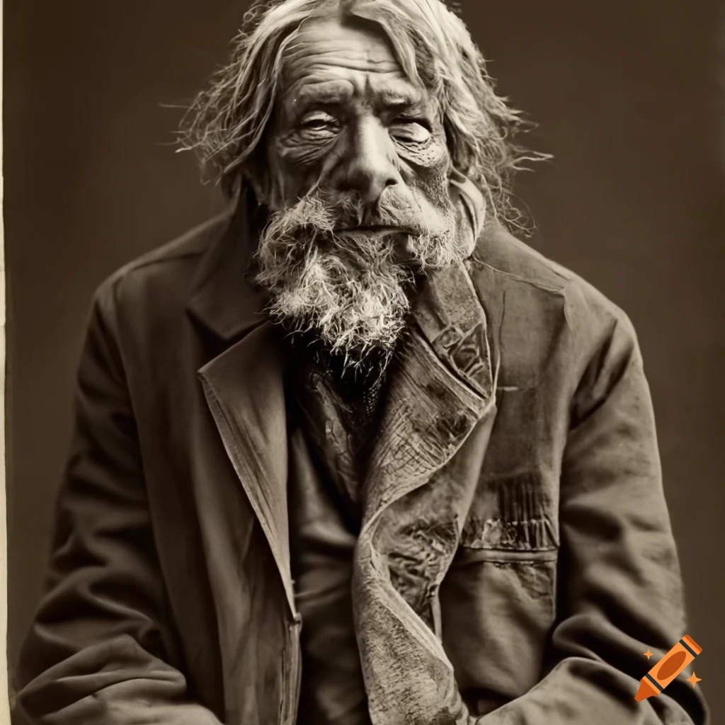 Victorian man in ragged clothing on Craiyon