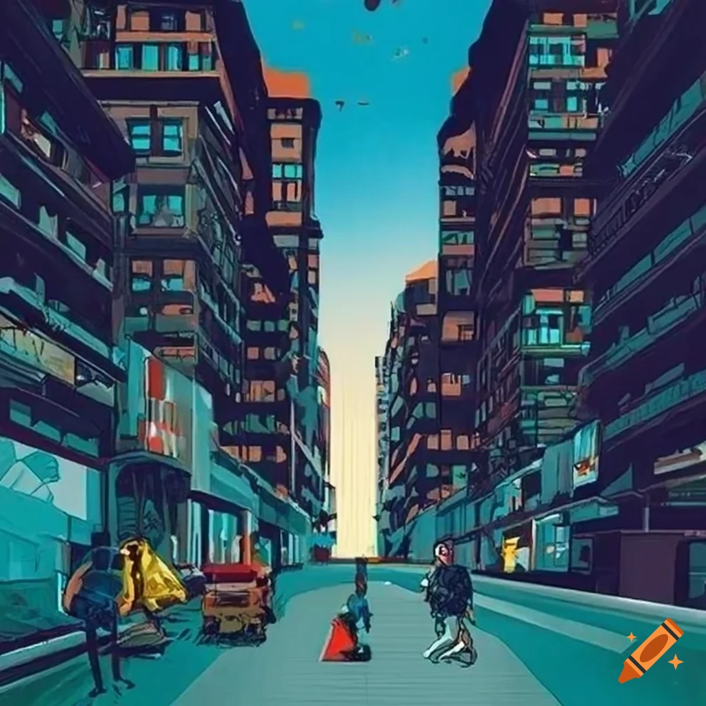 Steezy city architecture poster in 'armored core' style by norman ...