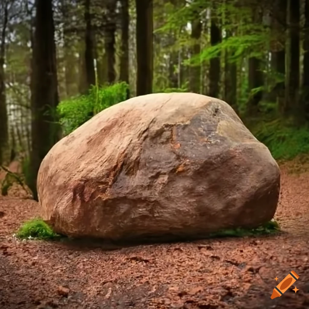 Wise boulder with a funny little hat on gravel on Craiyon