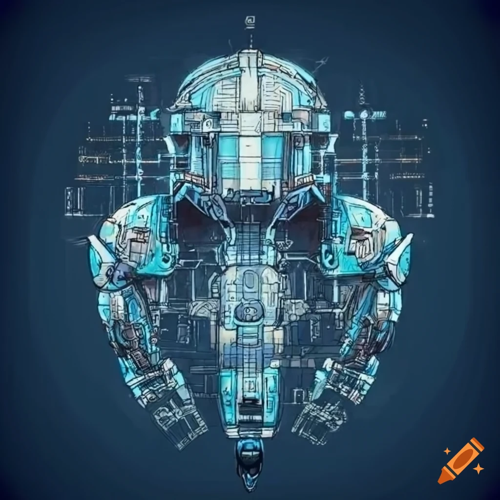 Futuristic robot blueprint design on Craiyon