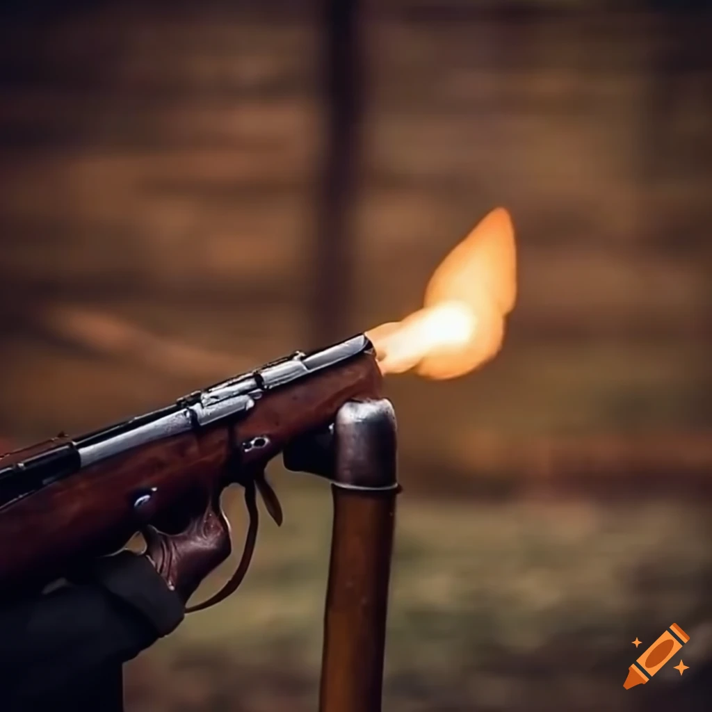 Close-up of medieval rifle firing a bullet on Craiyon