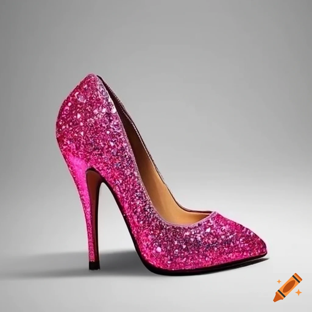 Pink sparkly high-heeled shoes on Craiyon
