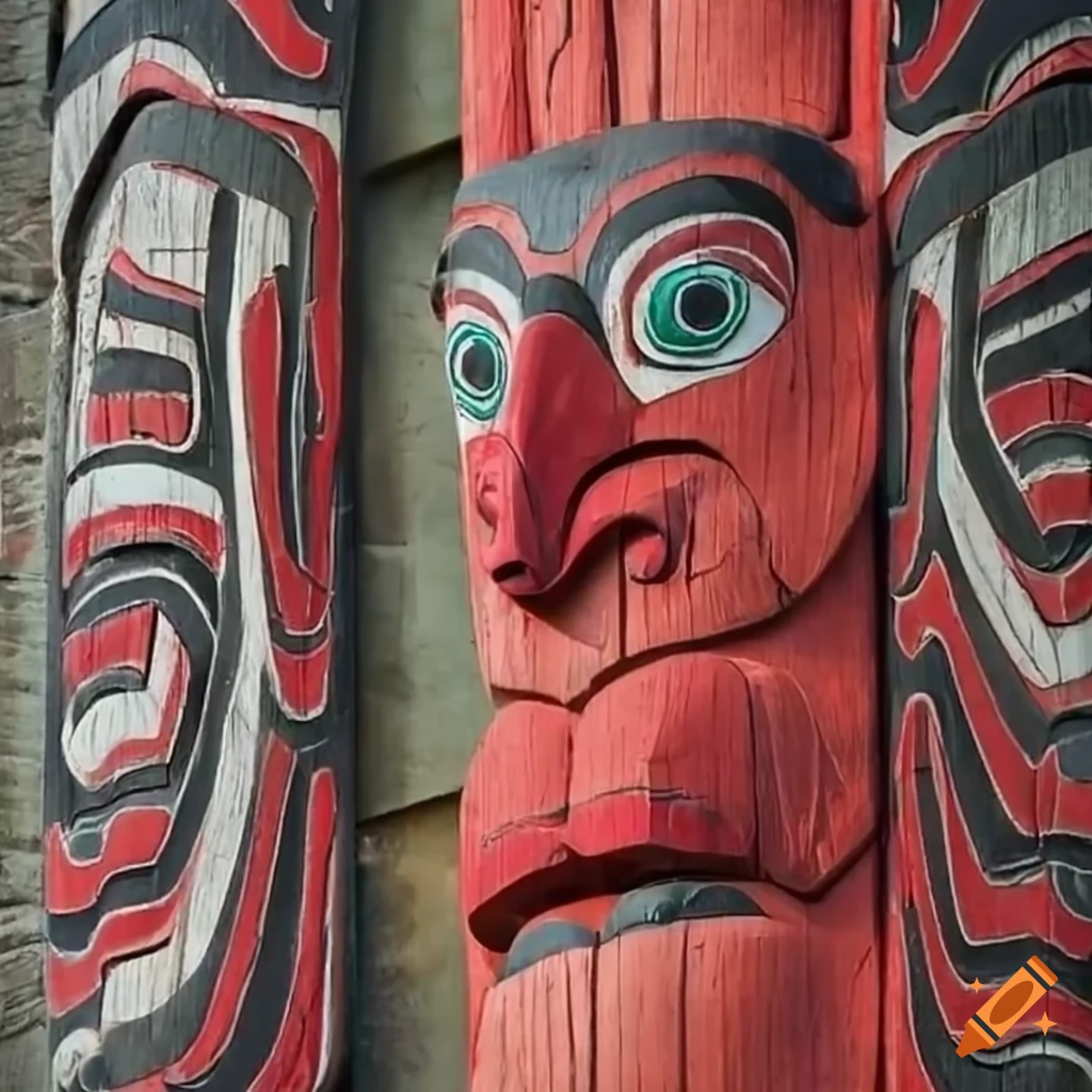 Bright red totem pole on Craiyon