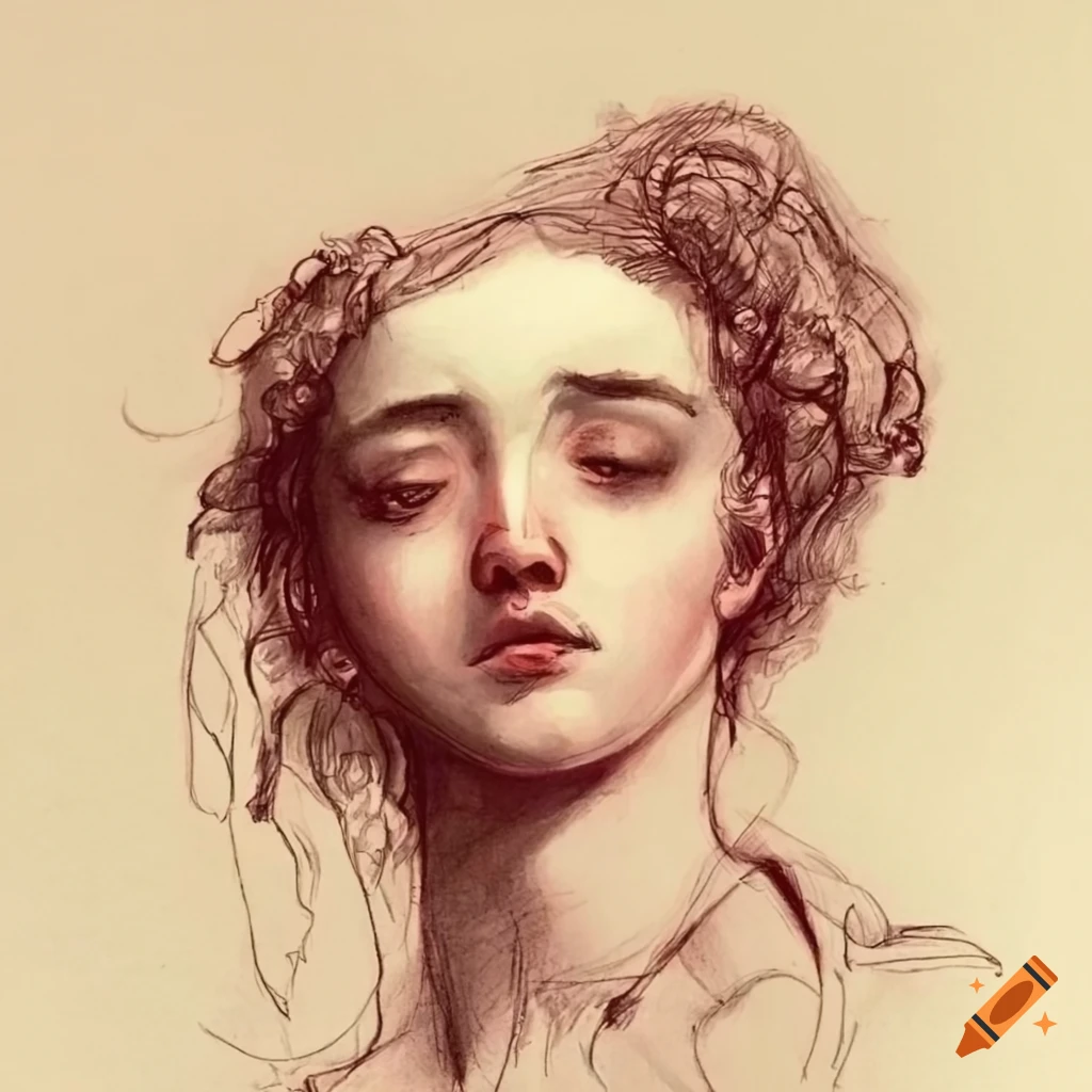 Sketch drawing with baroque art qualities and dramatic expression on ...