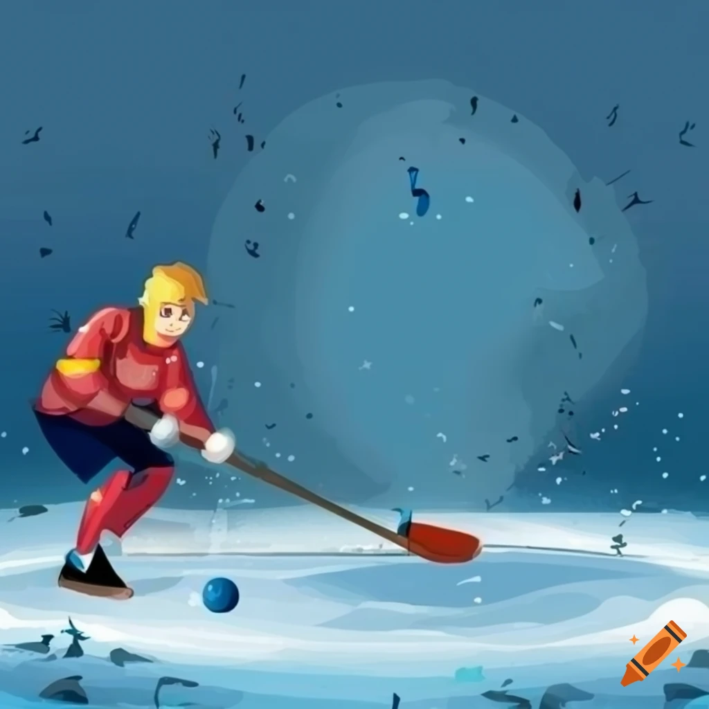 People playing broomball on an iced-over pond on Craiyon