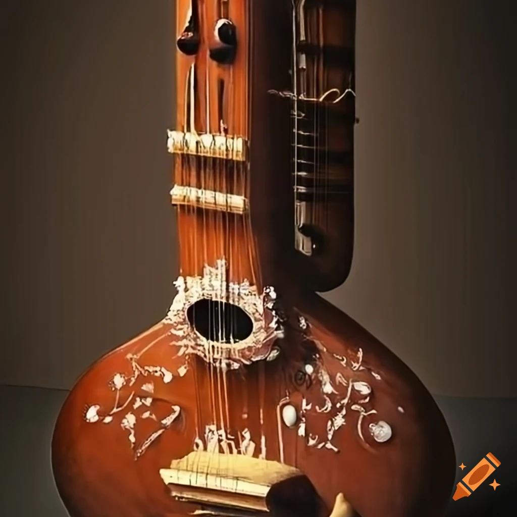 Sitar musical instrument in aesthetic setting on Craiyon