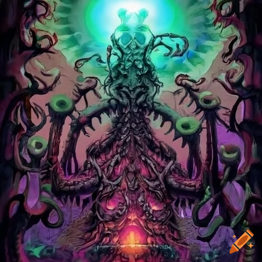 Lovecraftian jinmenju world tree mural with heavy metal and epic ...