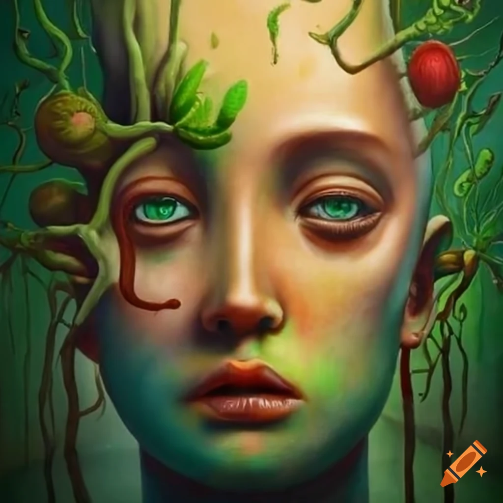 Surreal painting of vegetative humans on Craiyon