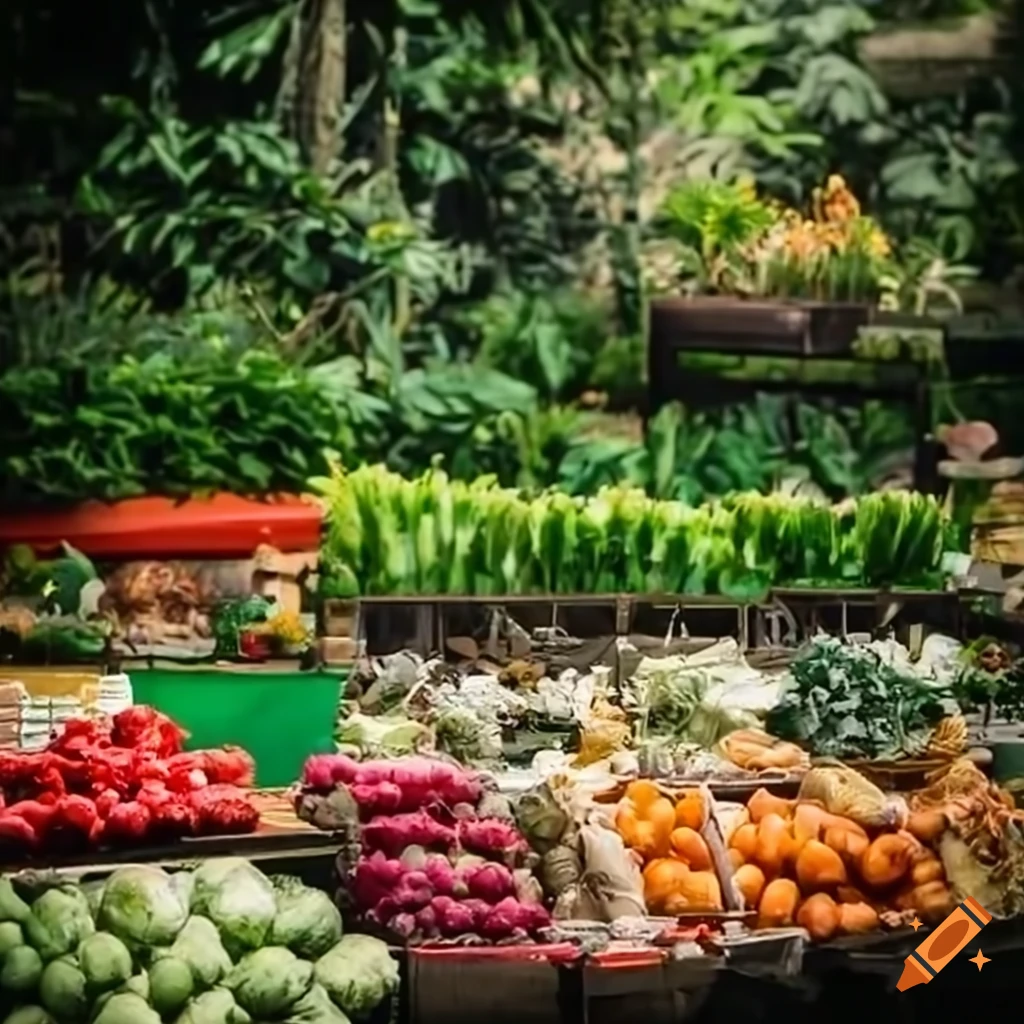 Botanical garden with market in an outdoor setting on Craiyon