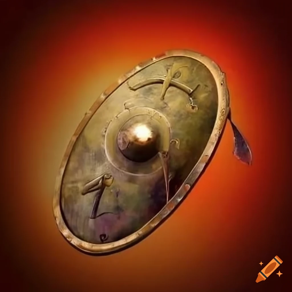Ancient spartan battle shield being held up on Craiyon