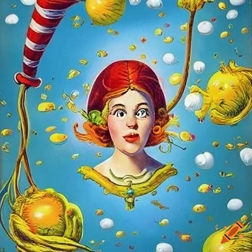 Humorous book illustration of a young woman connected to her higher ...