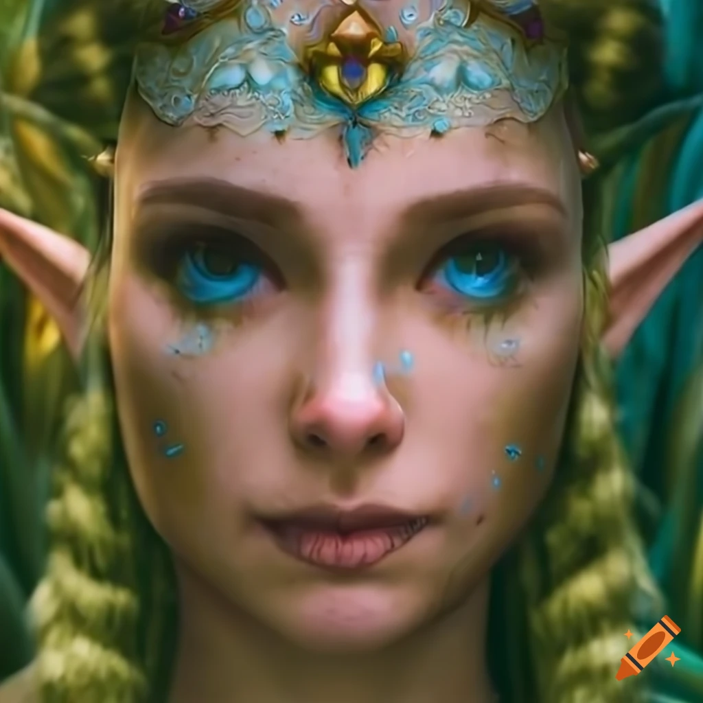 Princess zelda's face blended with deep forest vegetation on Craiyon