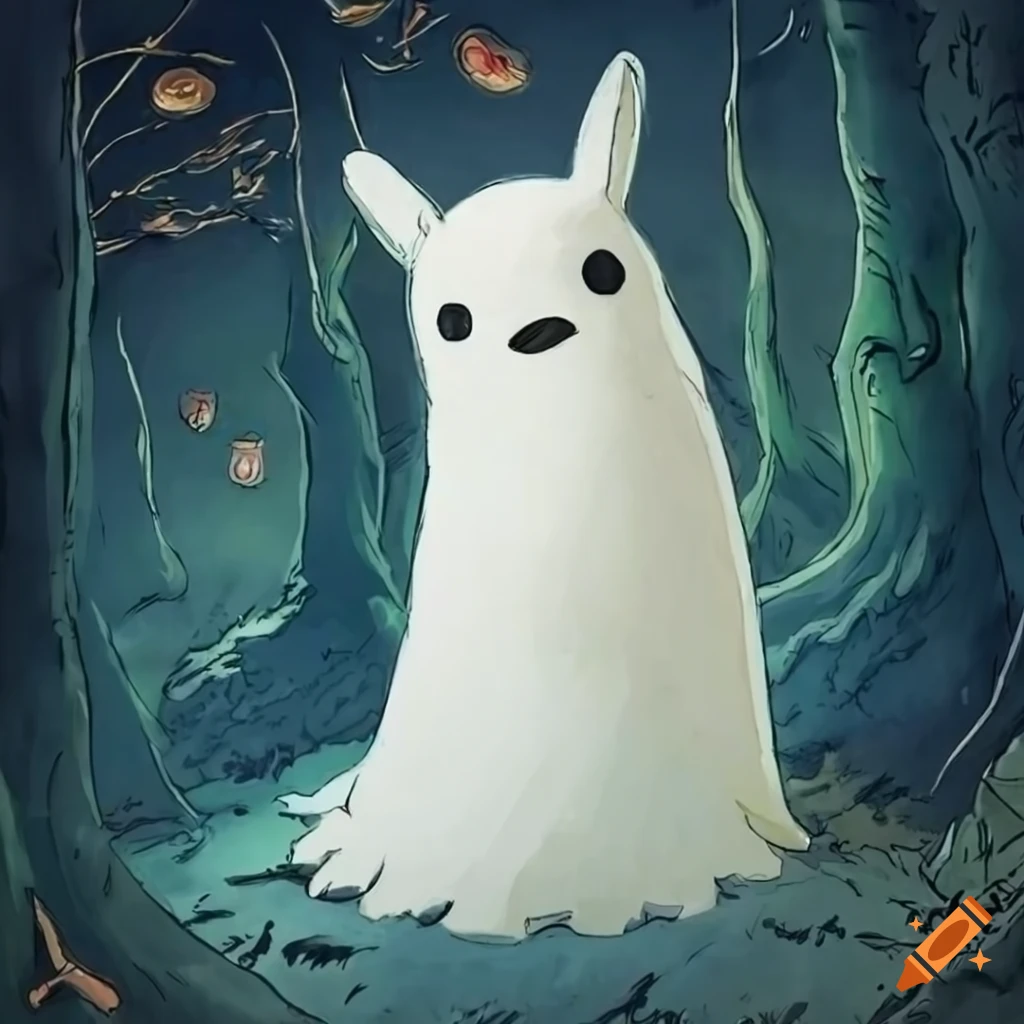 Studio ghibli inspired ghost dog drawing with holes on Craiyon