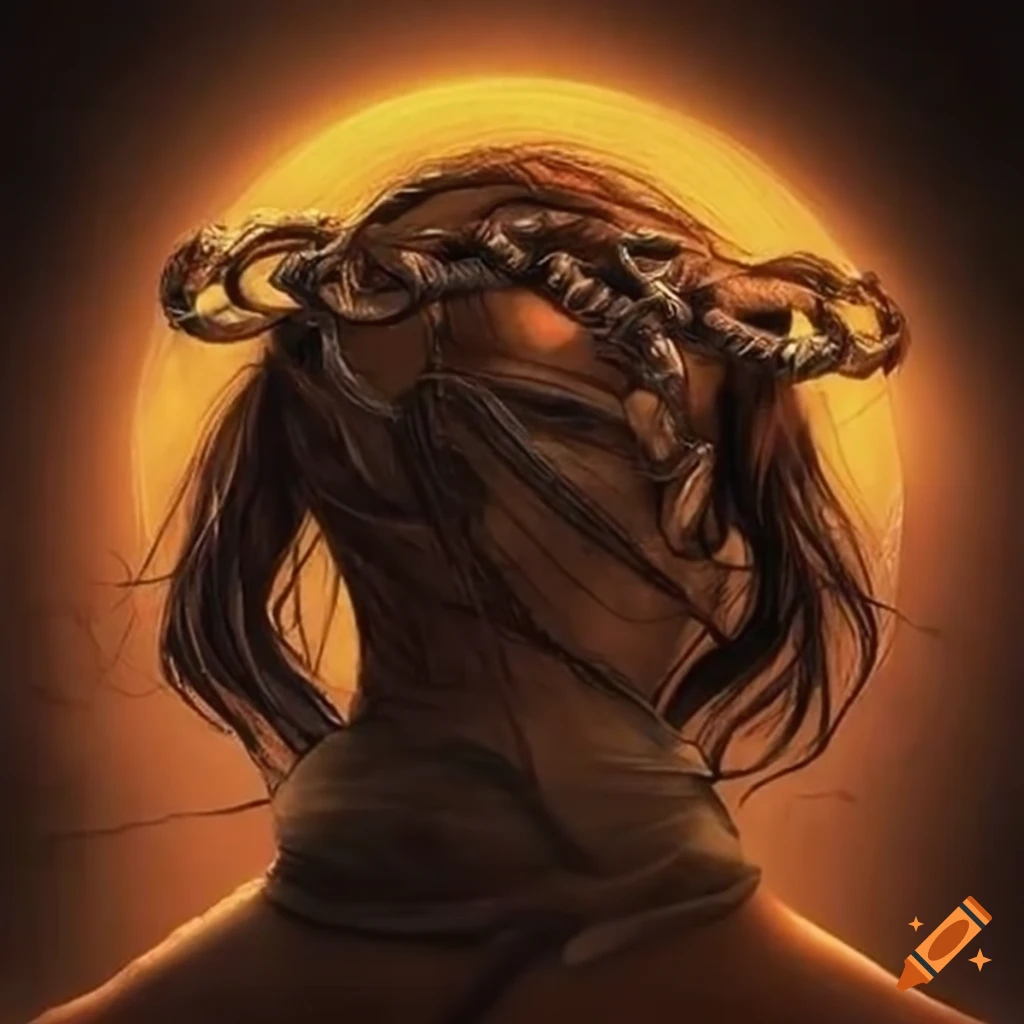 A surreal and terrifying sun with chains on Craiyon