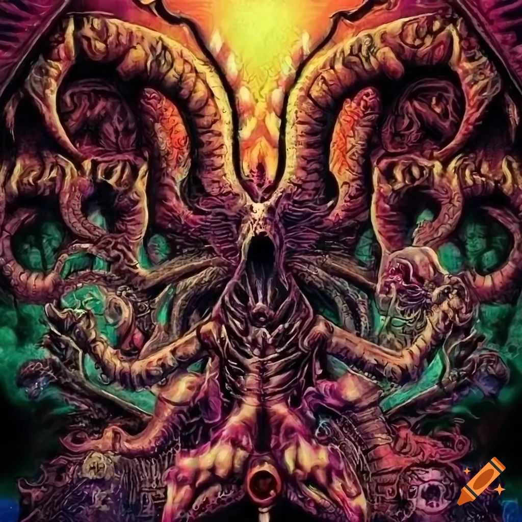 Lovecraftian jinmenju world tree mural with heavy metal and epic ...