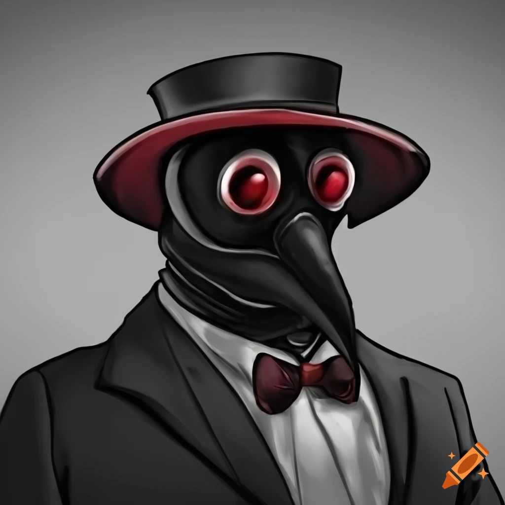 Person in a plague doctor outfit with black suit, white shirt, and red ...