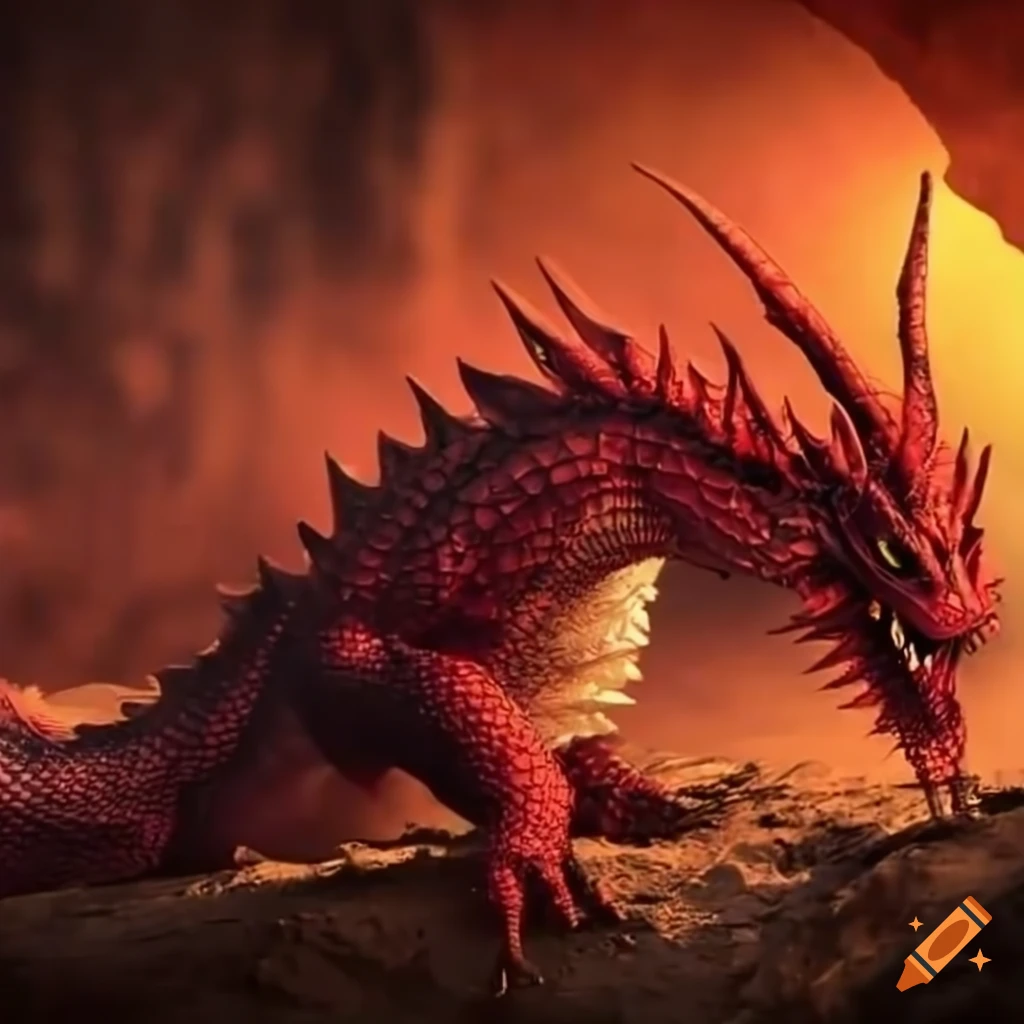 Red dragon emerging from a hole in the ground on Craiyon