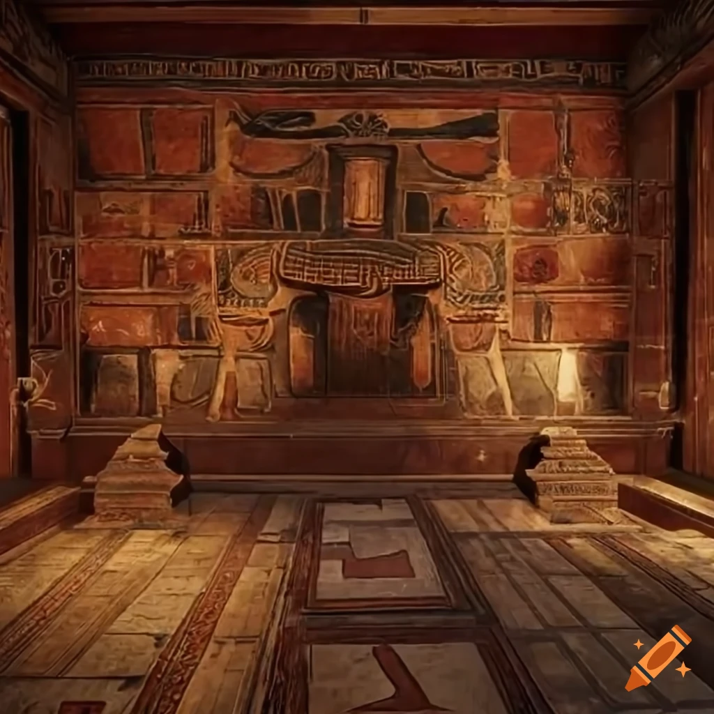 Etruscan-hittite-viking wooden temple fresco painting of a sky god with ...