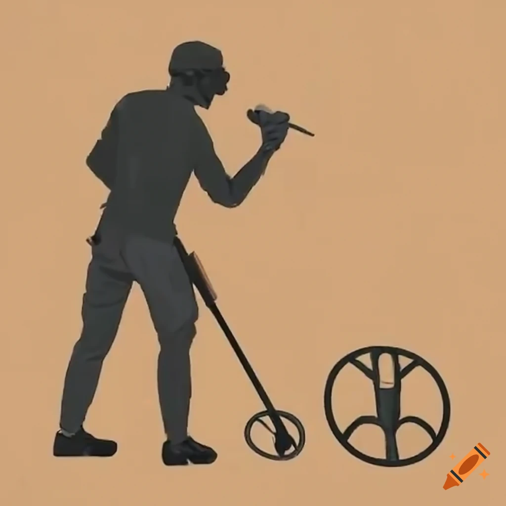 Shadow of a detectorist with metal detector and perforated shovel on ...