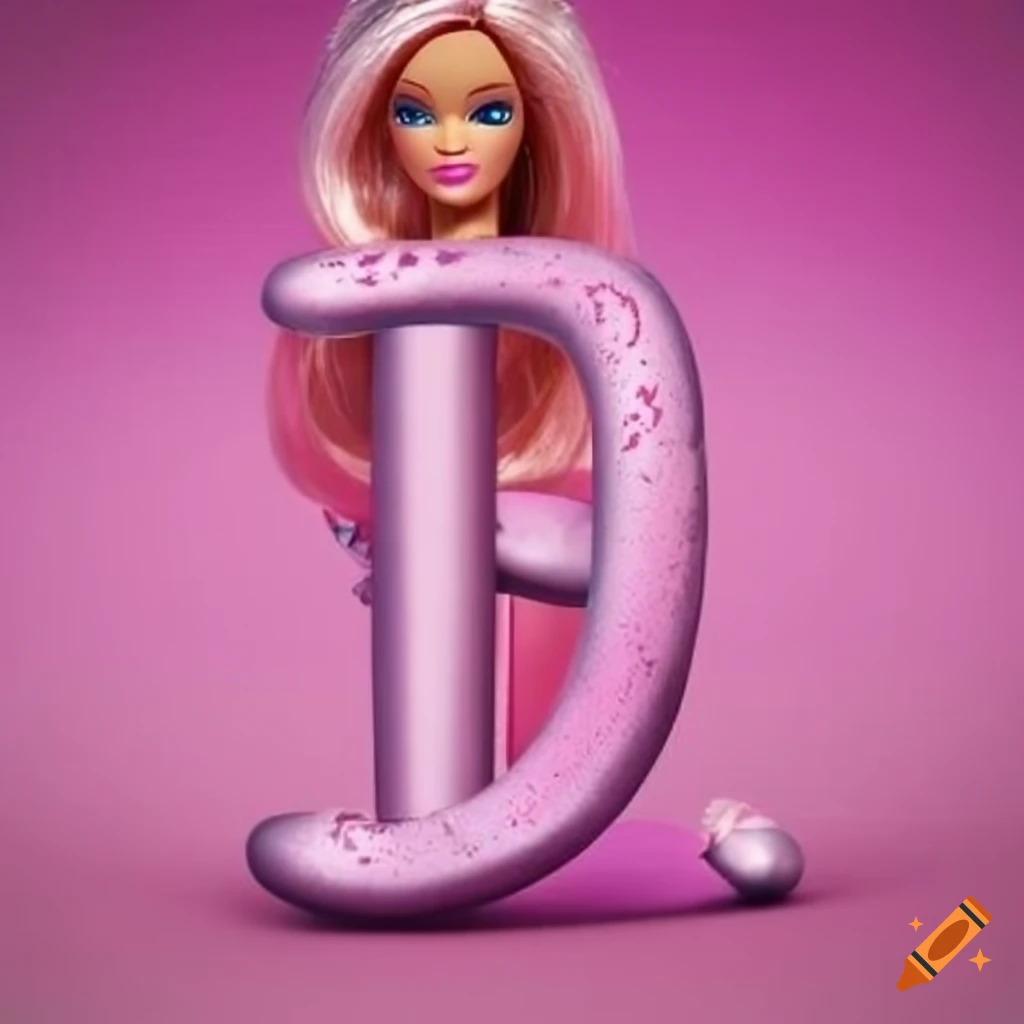 Beautiful pink letters spelling MEHRIBA with Barbie dolls on Craiyon