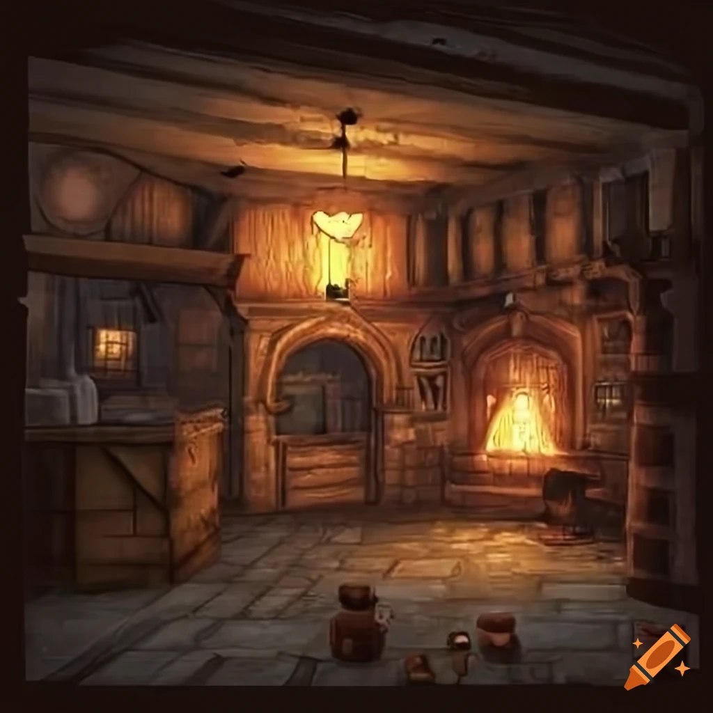 Low quality early 2000s RPG style render of a tavern on Craiyon