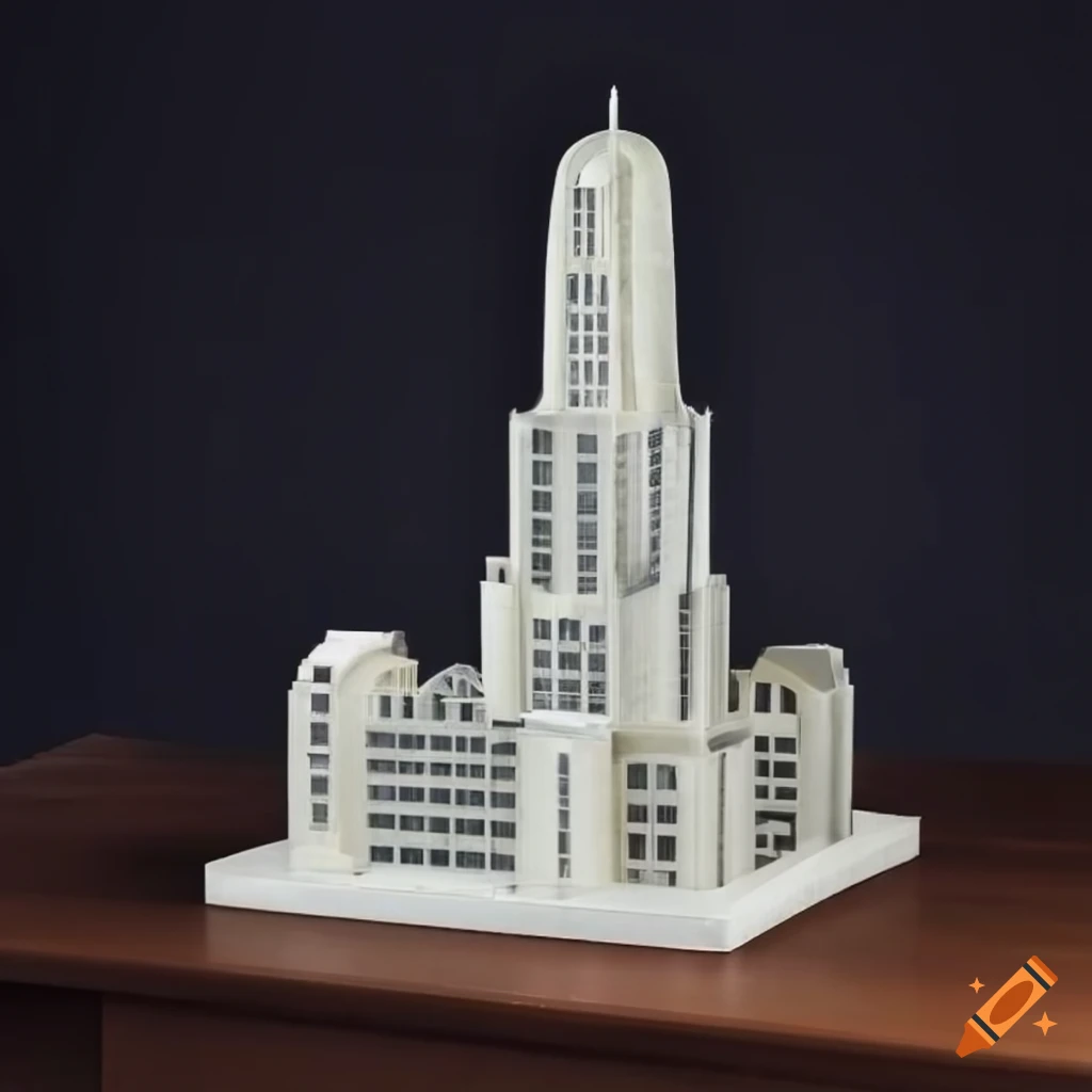 Futuristic art deco building model on Craiyon