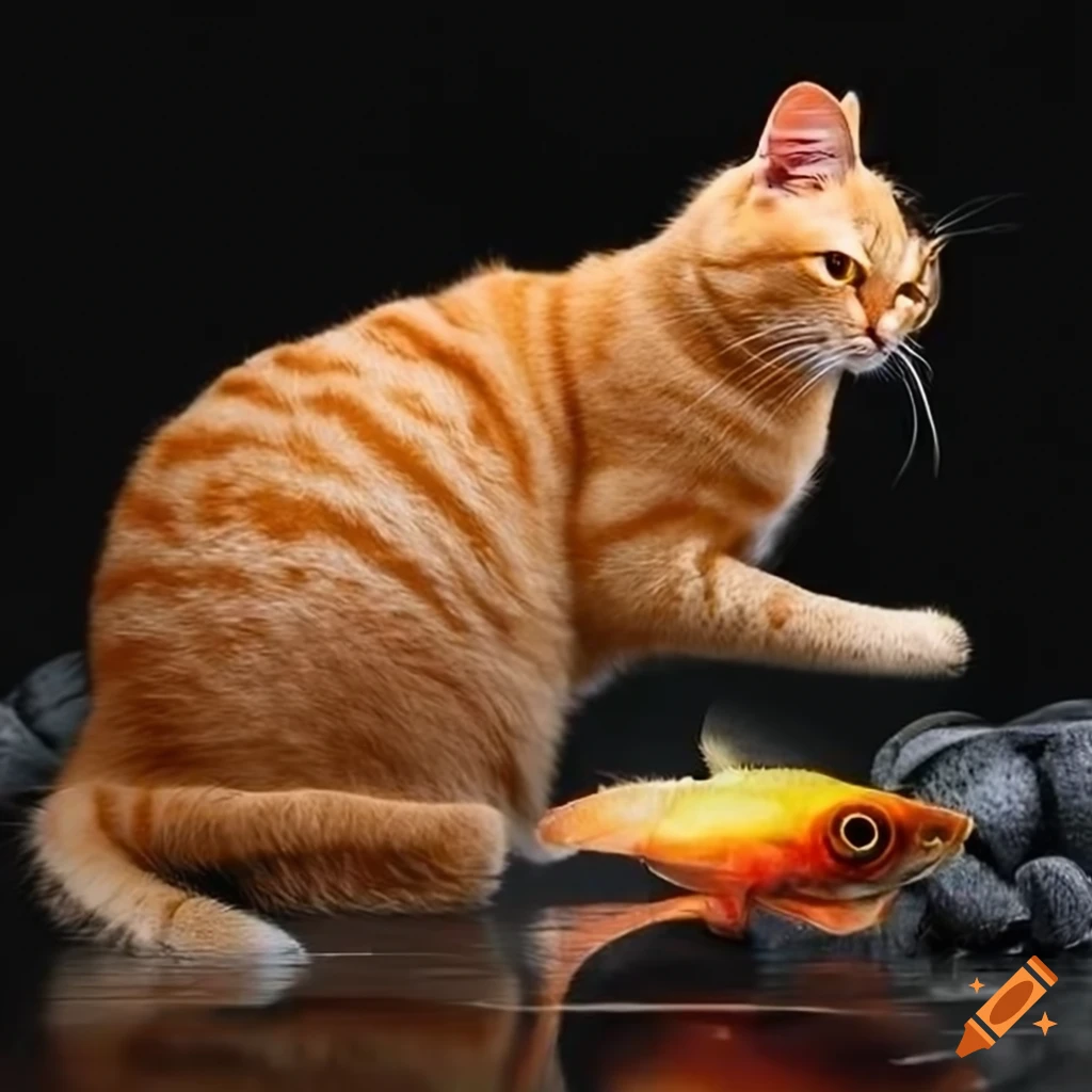 Orange cat with fish on Craiyon