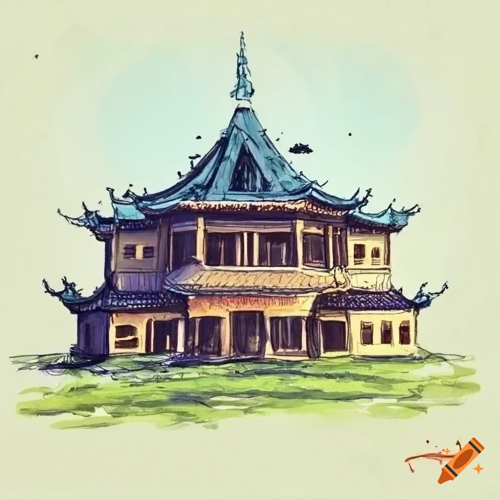 Sketch of traditional chinese house in the countryside on Craiyon