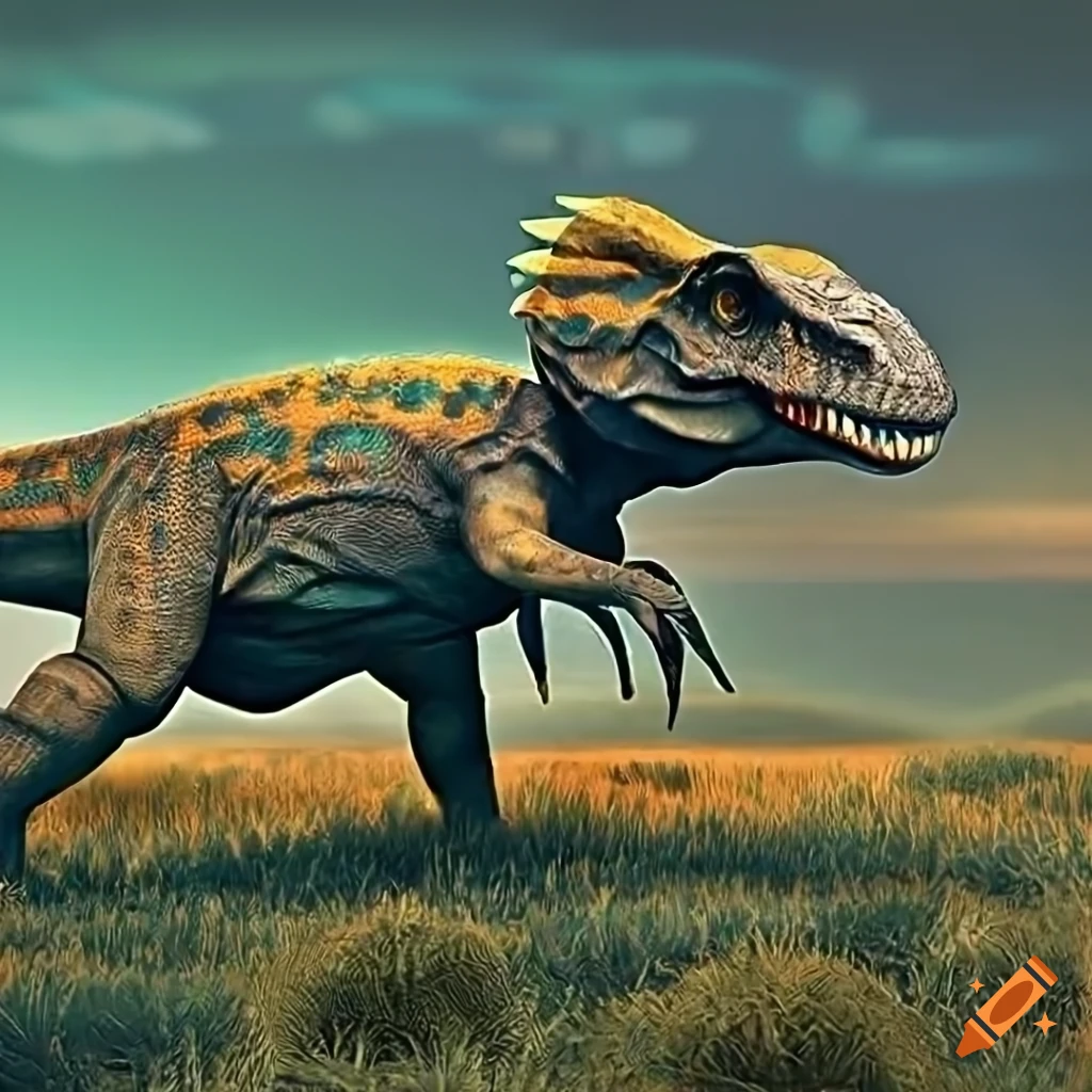 Hefty iguanodon dinosaur with intricate color and skin patterns in warm ...