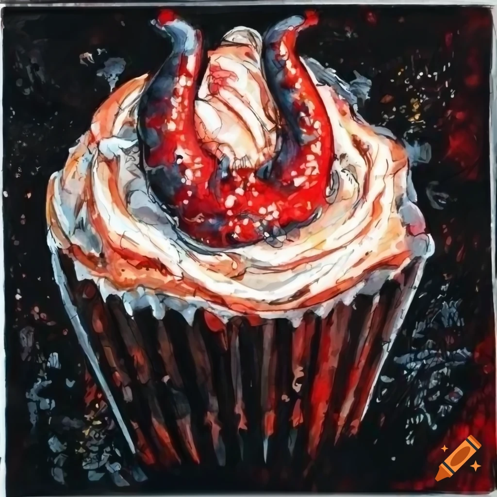 Comic book cover of a demonic cupcake in color pencil and pen and ink ...