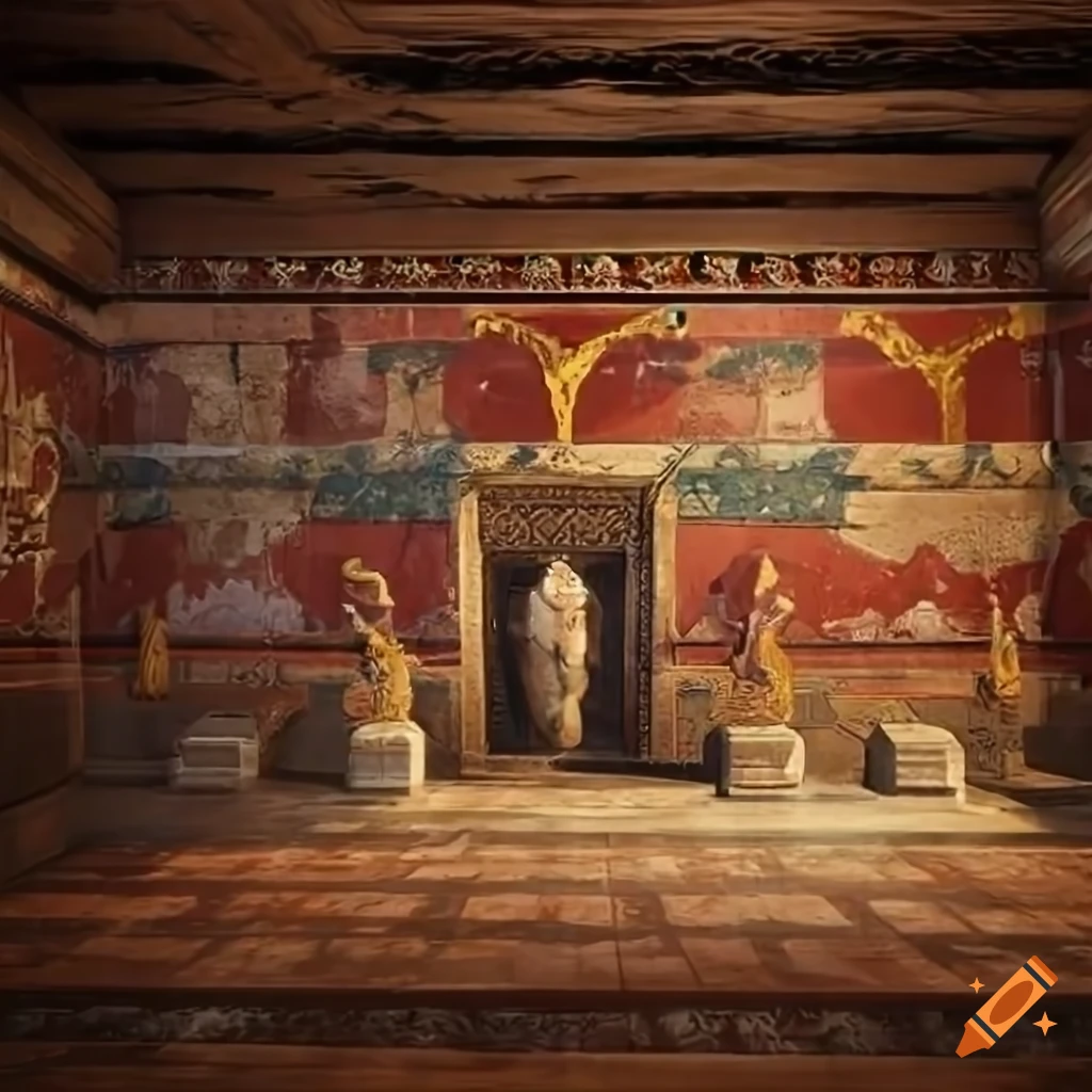 Etruscan-hittite-viking wooden temple fresco painting of a sky god with ...