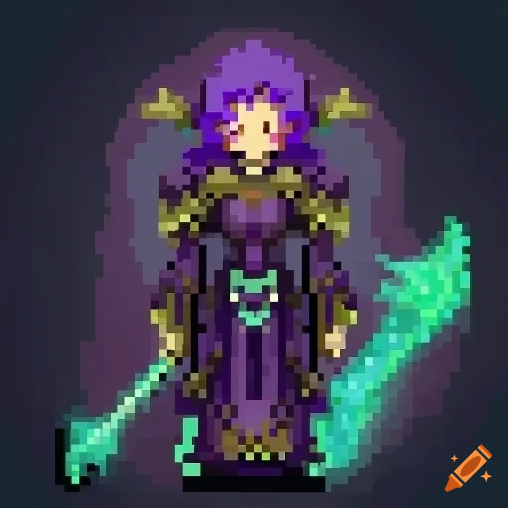 Pixel art of a magical armored warlock on Craiyon