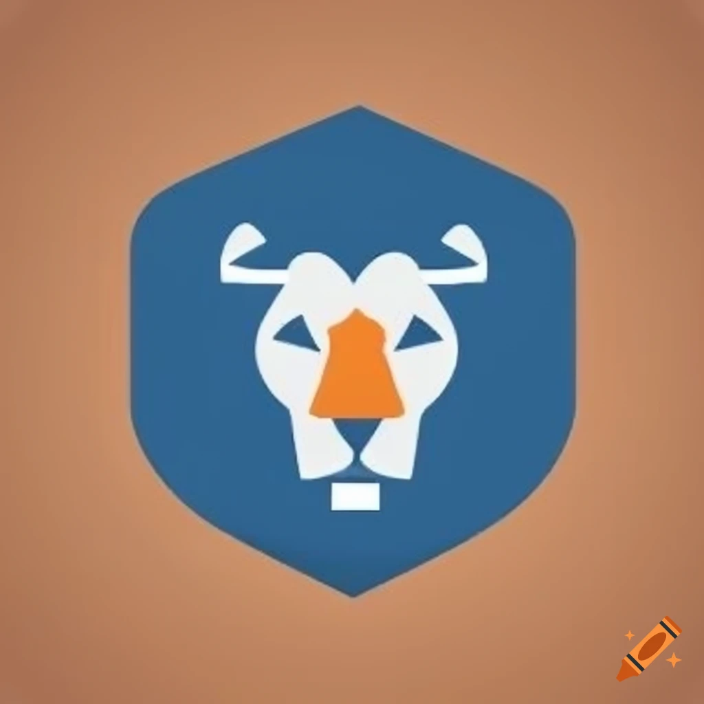 Geometric flat lion logo in blue, orange, and white on Craiyon