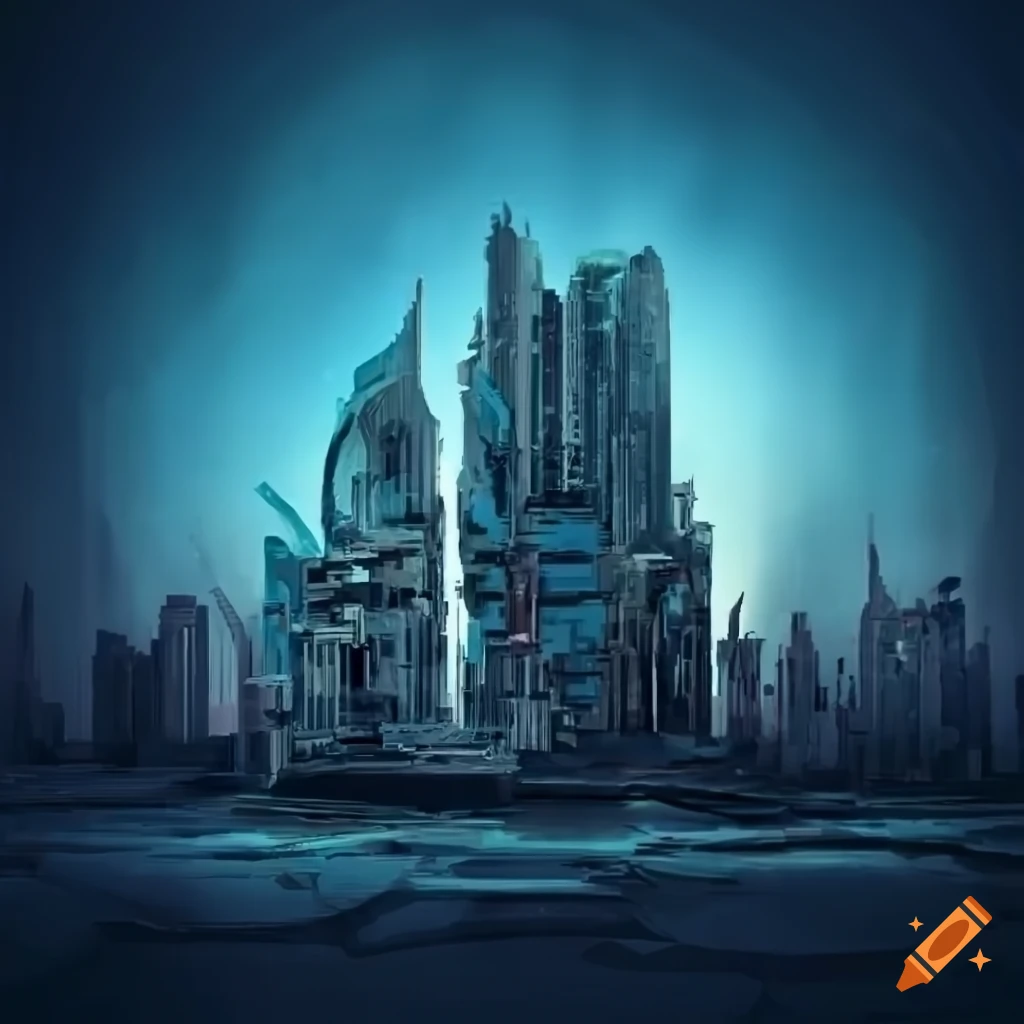 Background of broken futuristic buildings on Craiyon