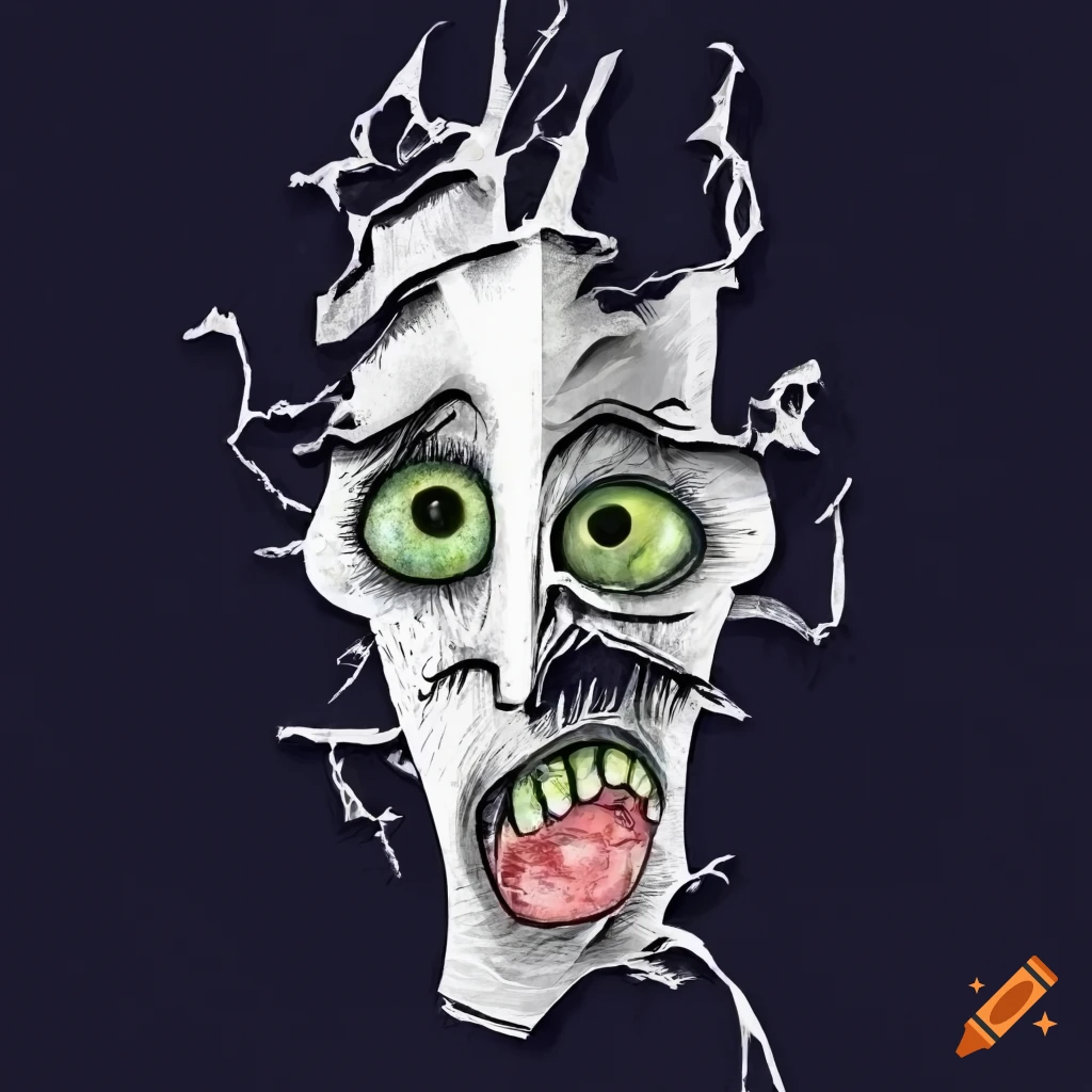 Spooky ghost character with damaged eye, blindfold, and long legs on ...