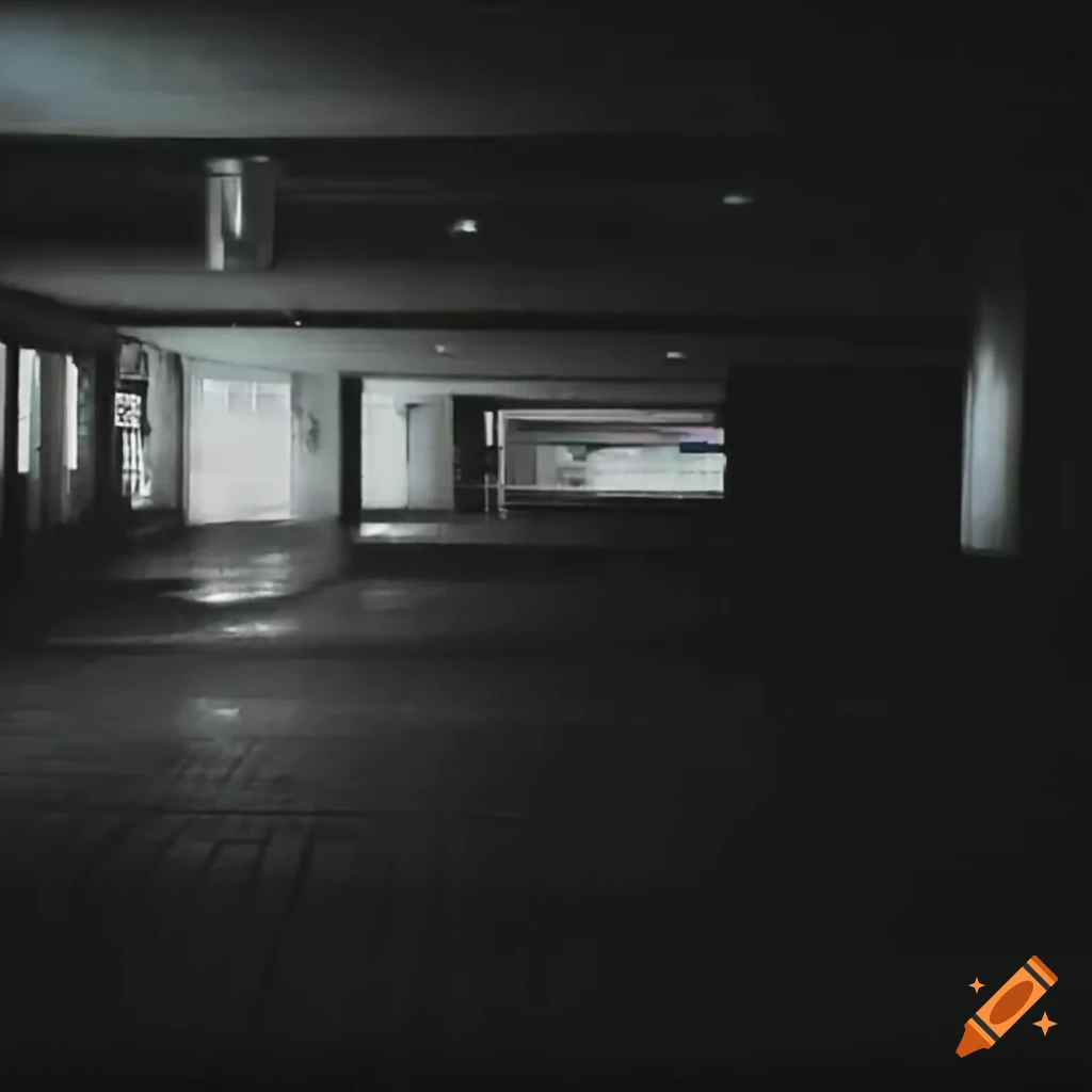 Creepy mall liminal space with vhs aesthetic on Craiyon